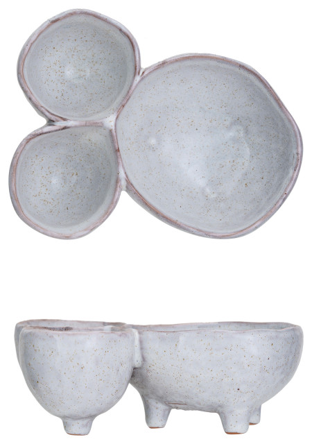 Stoneware Footed Serving Dish With 3 Sections, Cream - Contemporary ...
