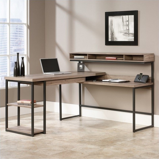 Sauder Transit L Desk in Salt Oak - Industrial - Desks And Hutches - by ...