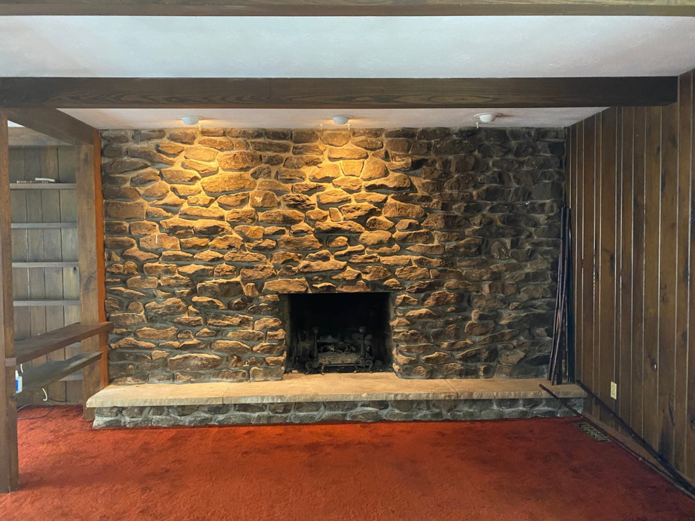 Lava rock fireplace makeover