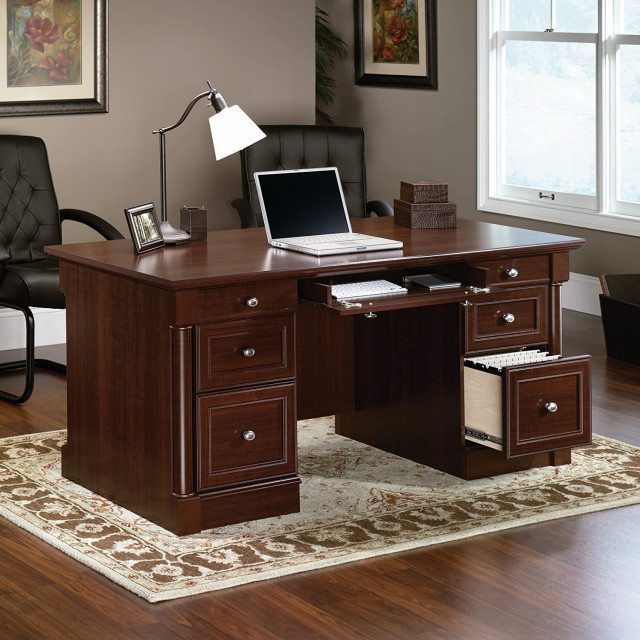 Traditional Desk, Large Crown Molded Top and Plenty Storage Space ...