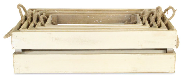 Cheungs Home Decorative Set of 5 Wooden Slatted Crate with Rope Handle ...