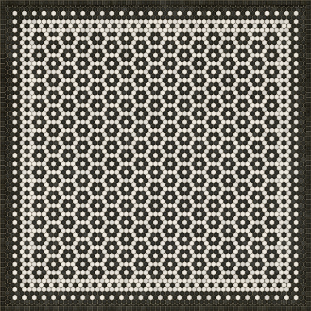 Mosaic C, Catherine Street 72x72 Vintage Vinyl Floorcloth, Aged Black ...
