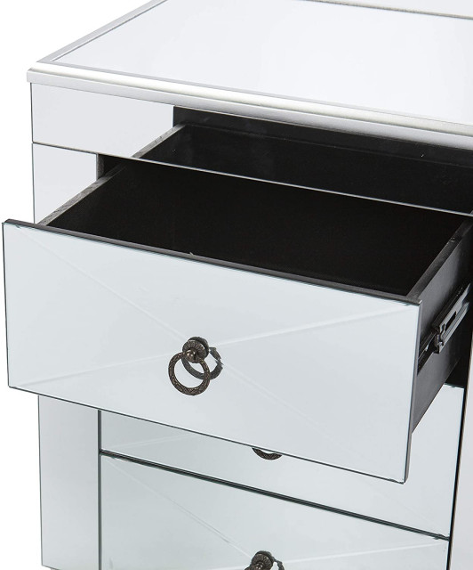 Modern Silver Mirrored Side Table with 3 Storage Drawers and ...