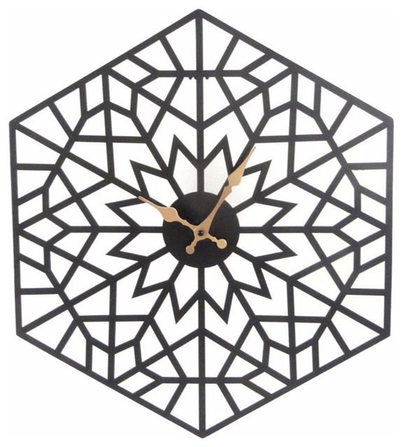 Modern Style Hexagonal Wall Clock, Black And Gold - Transitional - Wall ...