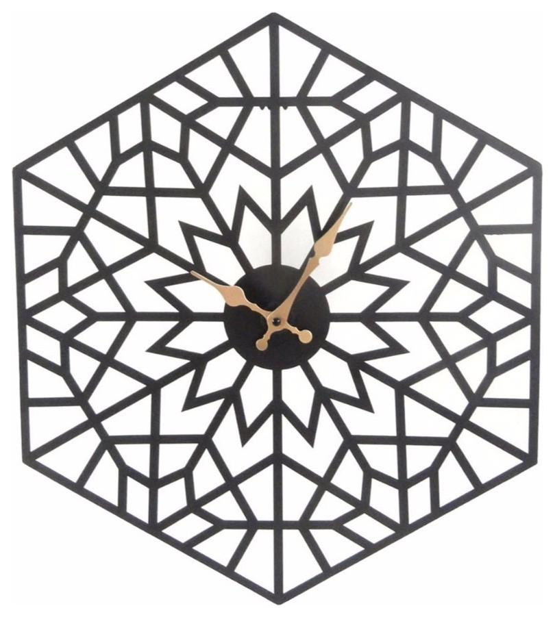Modern Style Hexagonal Wall Clock, Black And Gold - Transitional - Wall ...