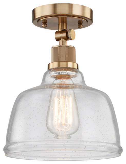 1 Light Ceiling fixture in Satin Gold with Clear Seedy Glass ...