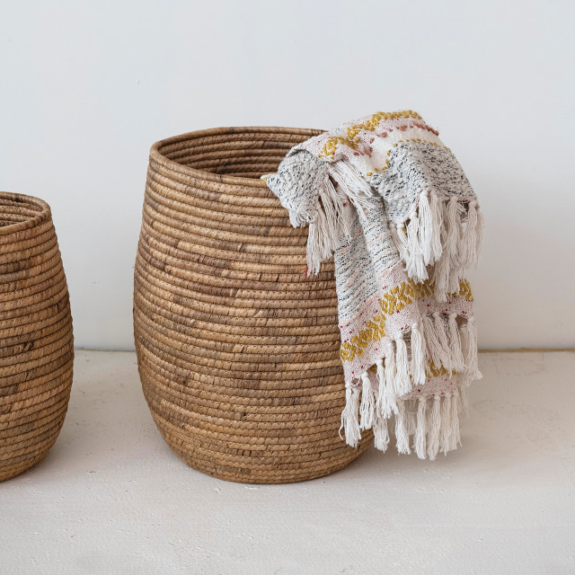 Hand-Woven Water Hyacinth Round Baskets, Natural, Set of 2 - Tropical ...