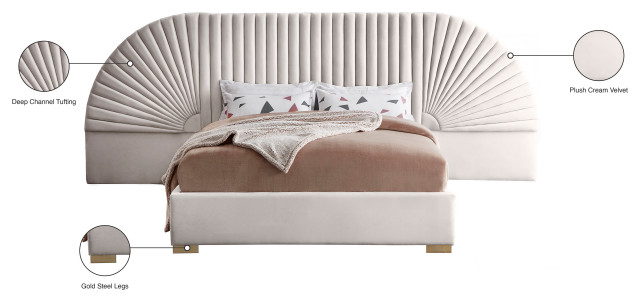 Cleo Velvet Upholstered Bed With Custom Gold Steel Legs, Queen ...