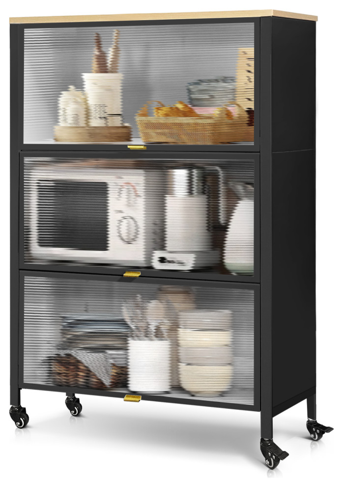 Mega Casa Steel 3-Door Accent Cabinet with Wooden Top - Transitional ...