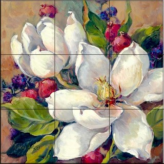 Tile Mural, Magnolia by Barbara Mock - Contemporary - Tile Murals - by ...