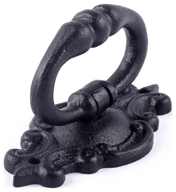 Black Cast Iron Cabinet Drawer Ring Pull Handle 3 1/8" Small Pull with Hardware - Traditional ...