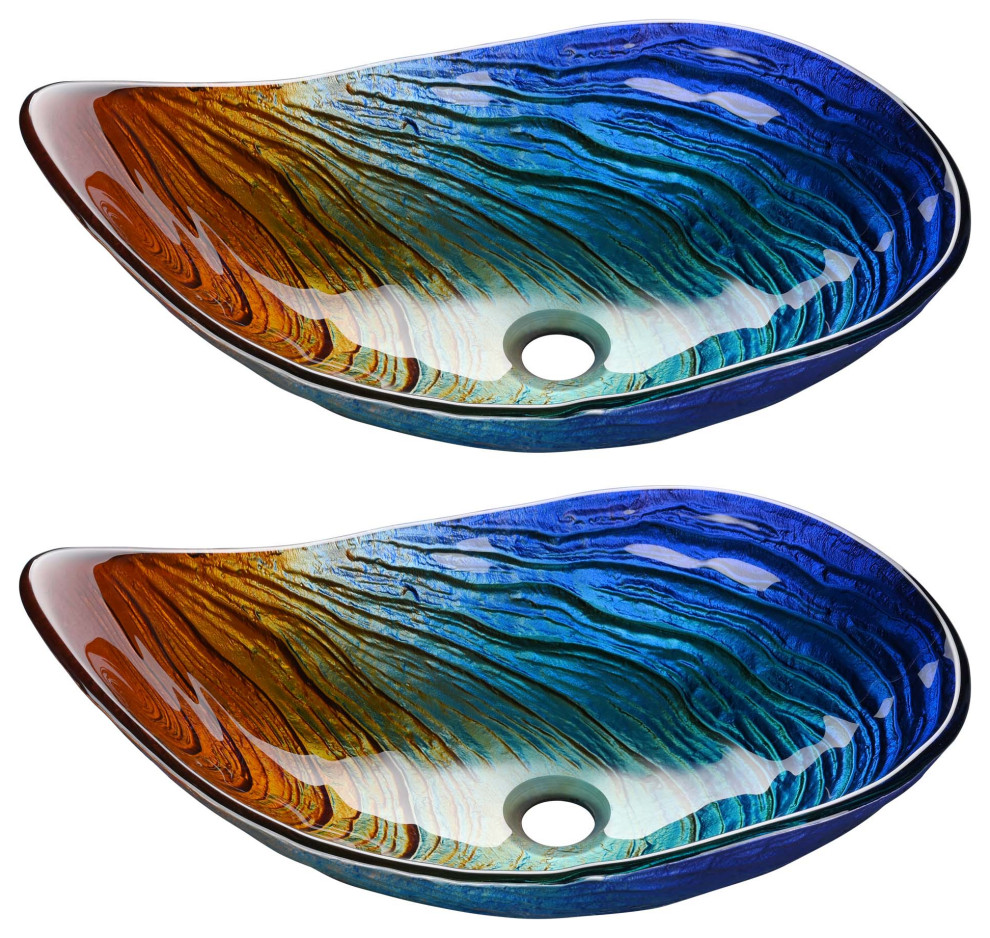 Aquaterior Waterdrop Shape Tempered Glass Sink Counter Top Bathroom ...