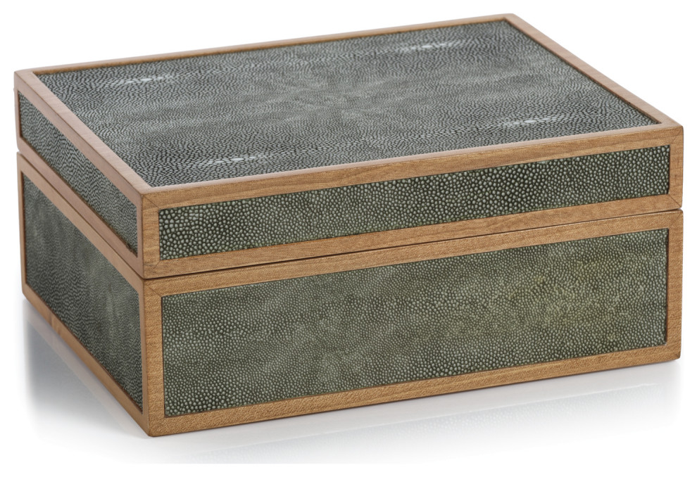 Sagunto Wood & Shagreen Leather Decorative Box, Small - Contemporary ...