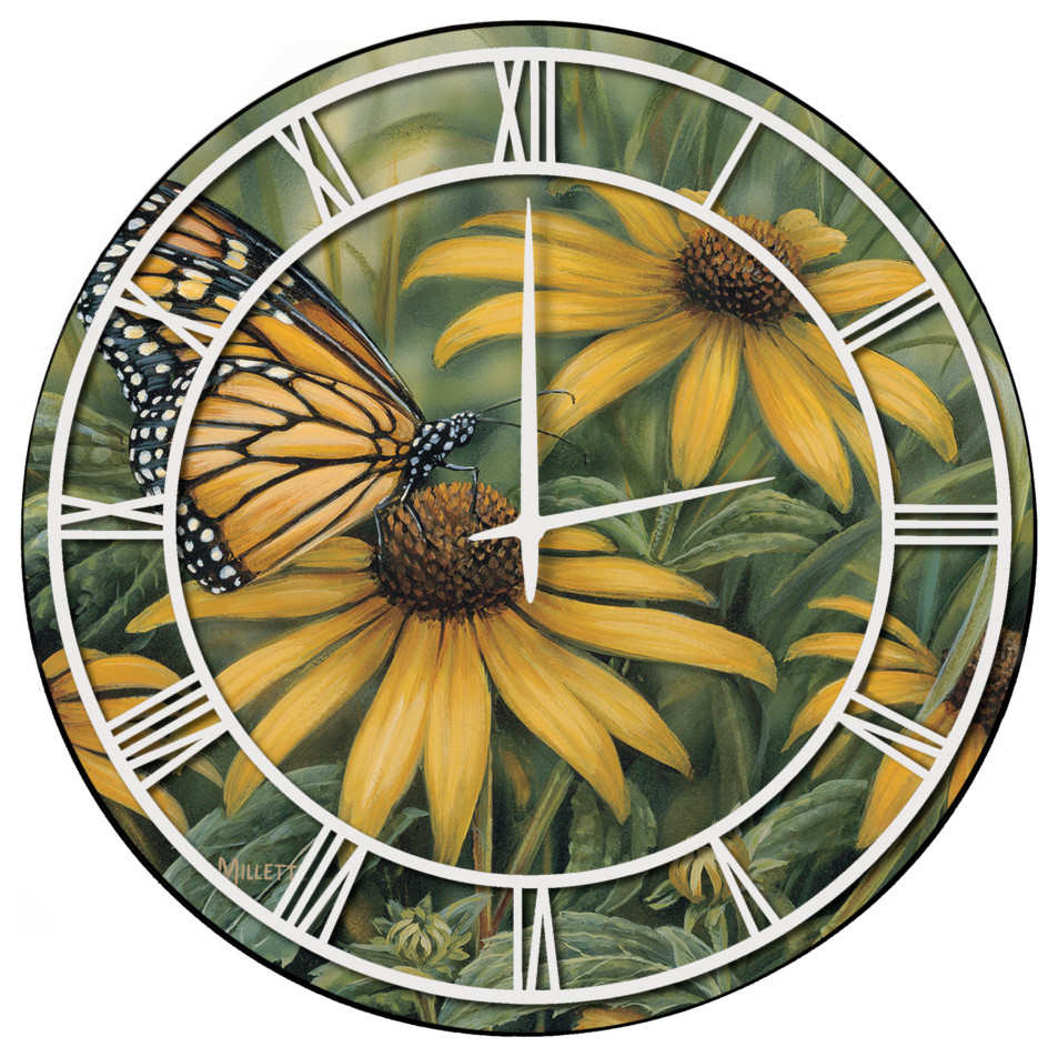 Wall Clock, Monarch Butterfly, 24"x24" - Farmhouse - Wall Clocks - by ...