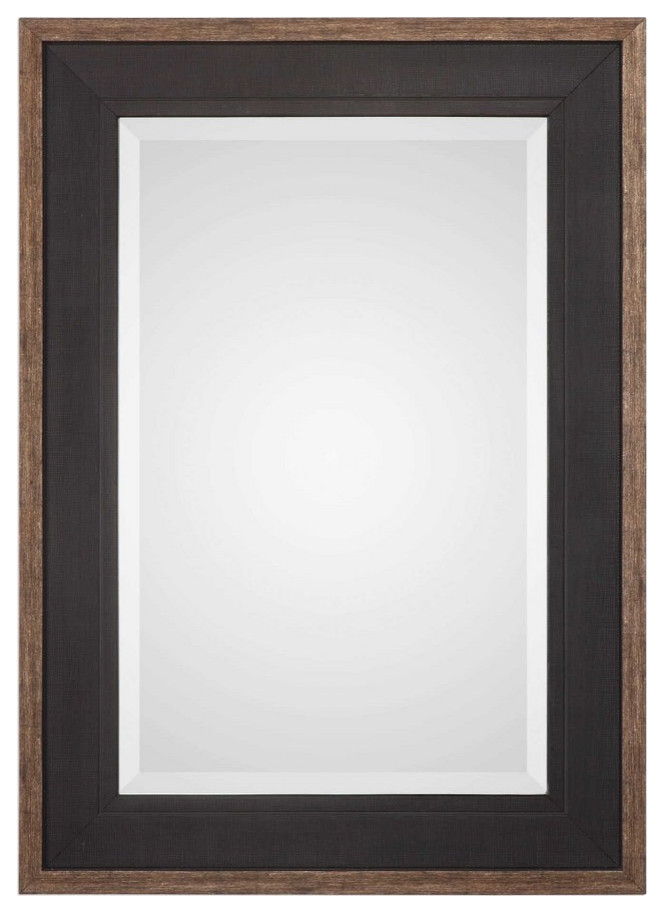 Rustic Rectangular Mirror in Rustic Black and Aged Bronze Outer Edge ...