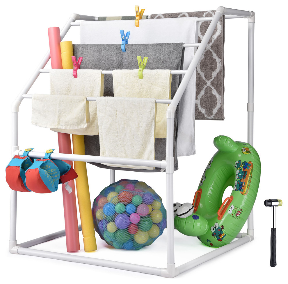 Yescom Outdoor Pool Towel Rack 7 Bar Freestanding Poolside Storage ...