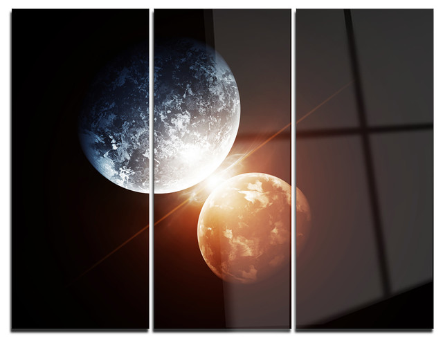 "Kiss Between Two Planets" Spacescape Metal Wall Art, 3 Panels, 36"x28 ...