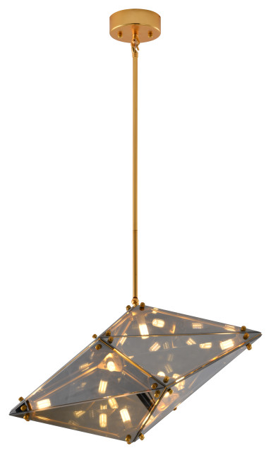 Gold Metal Chandelier With Smoke Glass Shade - Transitional ...