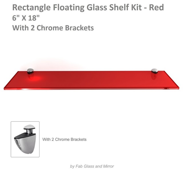 Rectangle Floating Glass Shelf Kit 6 X 18 - Red - Contemporary ...