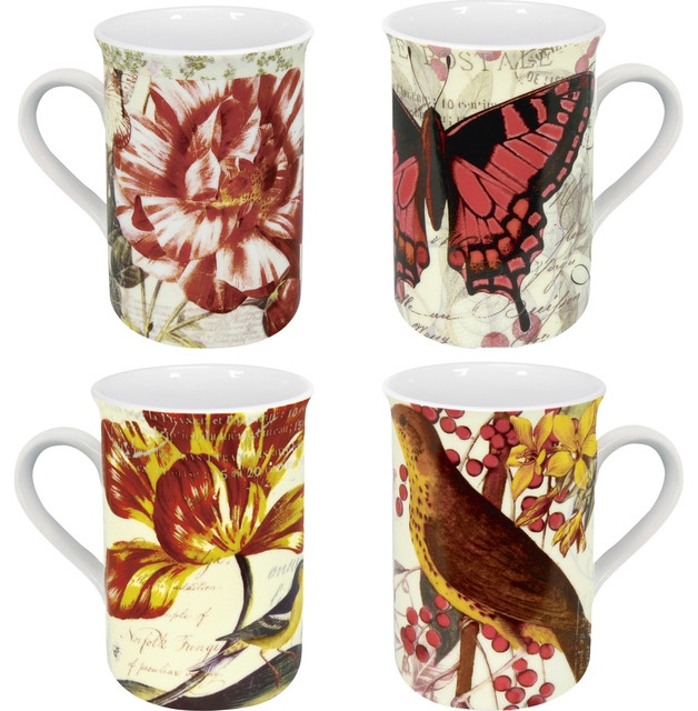 Set of 4 Assorted Botanical Mugs - Traditional - Mugs - by ...