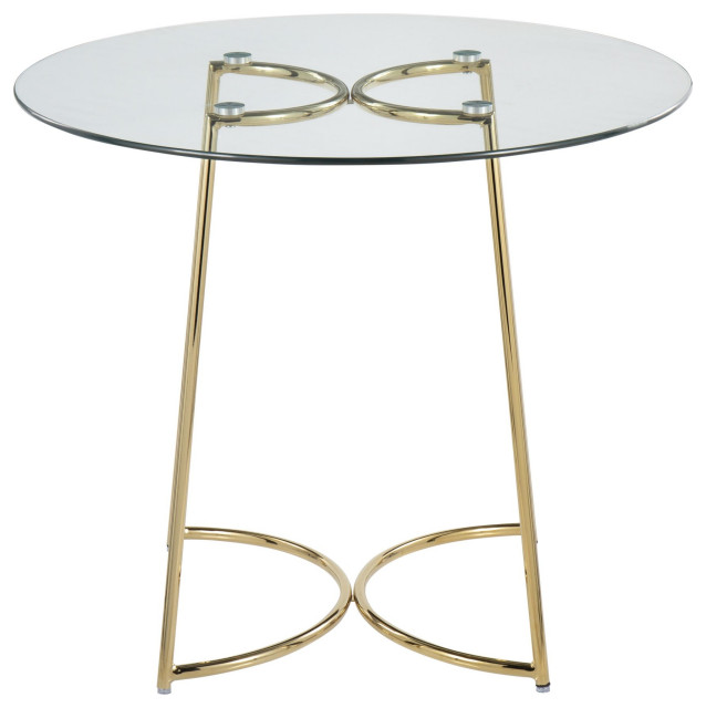 Cece Contemporary/Glam Dinette Table, Gold Steel With Clear Glass Top ...