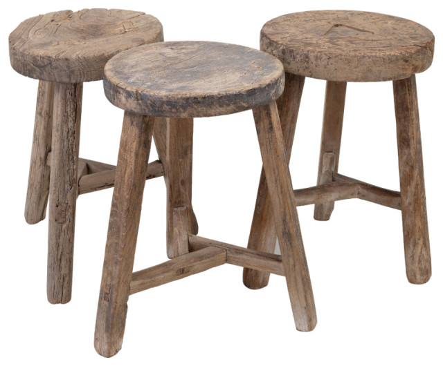 Round Wooden Rustic Stool, Versmissen - Rustic - Bar Stools And Counter ...