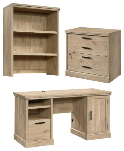 Home Square 3-Piece Set with Computer Desk Library Hutch & Lateral File ...