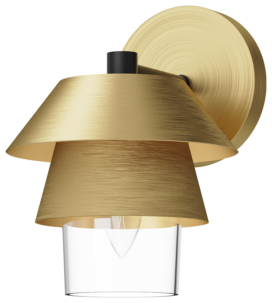 Tetsu 6" Wall Vanity Brushed Gold Clear Glass E12 60W, W6-1/2" x H8-3/4" x E7-5/8" - Wall ...