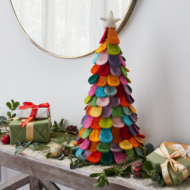 Handmade Multicolor Christmas Tree, Hand Felted Wool Large - Eclectic ...