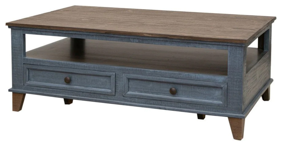 Camilla Solid Wood 4-drawer Coffee Table - Blue - Rustic - Coffee And ...