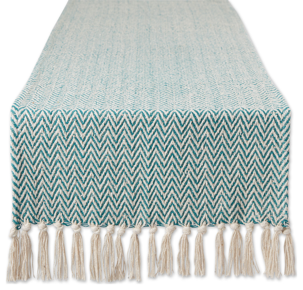Teal Handloom Chevron Table Runner 15x108 - Contemporary - Table ...