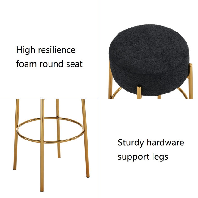 Black Backless Foam Round Bar Stools With Golden Legs Set of 2 ...
