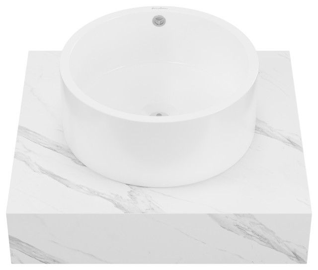 Monaco 24" Floating Bathroom Shelf With Vessel Sink, White Marble - Modern - Bathroom Sinks - by ...
