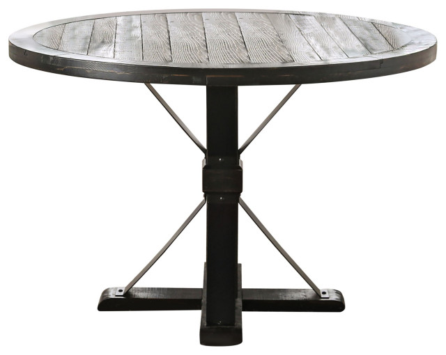 Rustic Dining Table, Flat Crossed Base With Round Wooden Top, Antique ...