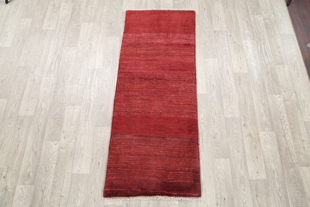 Gabbeh Oriental Solid Color Hand Made 6' Persian Rug Runner, Red, 6'4 ...