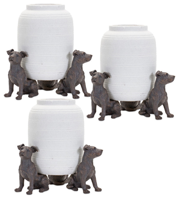 Dog Pot Holder, 6-Piece Set, 5"H Resin - Contemporary - Indoor Pots And ...