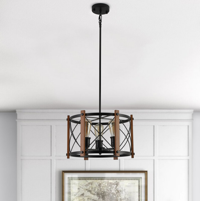 Farmhouse 3-Light Cage Shape Metal Frame Pendant Light - Industrial ...
