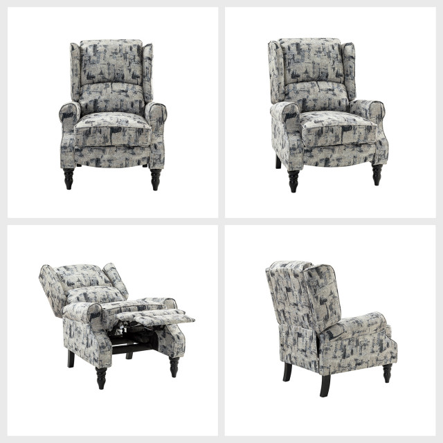 Modern Push-Back Plaid Recliner with Rolled Armrest - Traditional ...