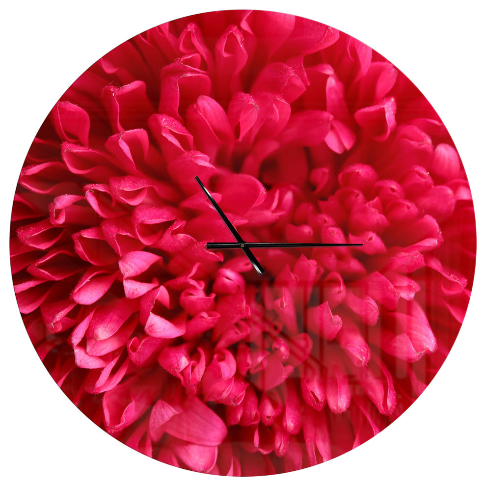 Pink Aster Flower Petals Close Up Traditional Metal Clock, 36x36 ...