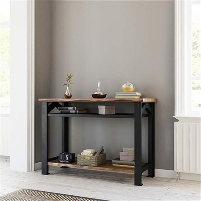 Rustic Solid Mahogany Wood Console Table, Graphite Gray & Brown Finish ...