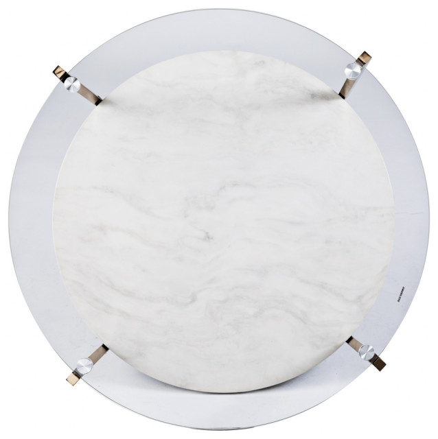 33" Gold Glam Glass And Faux Marble Two Tier Round Coffee Table ...