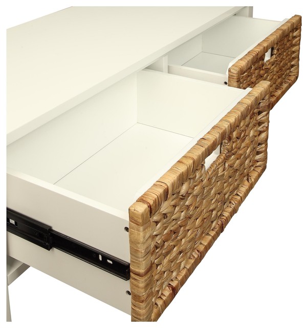 Console Table With Two Basket-like Front Drawers, White - Beach Style ...