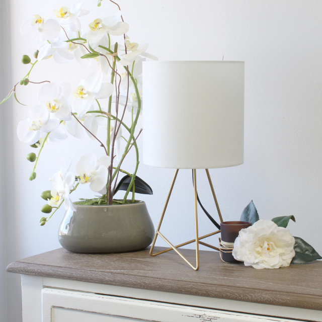 Down to the Wire Table Lamp with Fabric Shade, Gold with White Shade ...