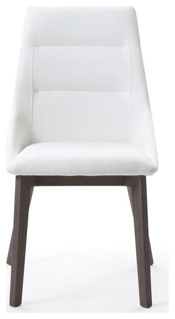 Siena Dining Chair White Faux Leather Solid Wood Legs Gray Veneer ...
