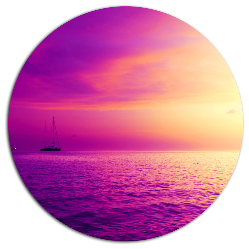 Purple Sea In Maldives At Sunset, Seashore Round Wall Art, Disc of 36 ...