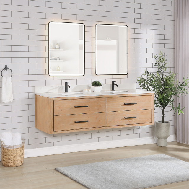Cristo Floating Bath Vanity With Stone Top, 72in. - Transitional ...