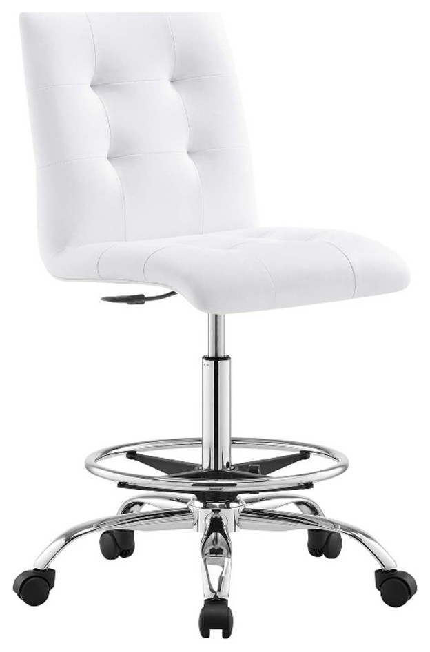 Modway Prim Metal Vegan Leather Armless Drafting Chair in Silver/White ...