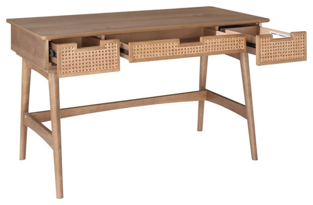 Linon Luca Rattan Wood Desk with Drawers in Natural - Tropical - Desks ...