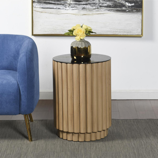 Fluted Barrel End or Side Table, Natural Stain - Rustic - Side Tables ...