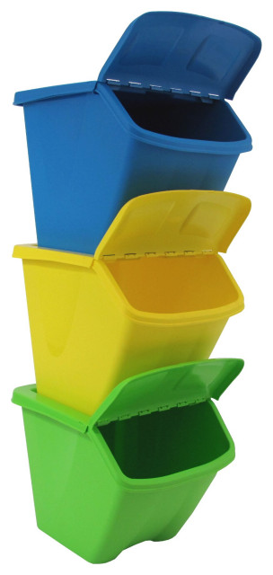 Stackable Multi-color Easy Front Access Bins, Three PC Set, Blue Yellow ...
